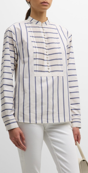 Lafayette 148 New York - Striped Pintuck Button-Down Blouse