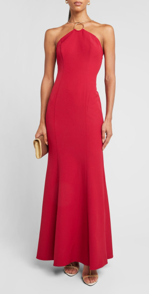 Liv Foster - Chain-Strap Crepe Halter Gown