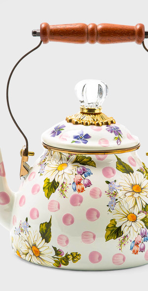 MacKenzie-Childs - Wildflowers Pink Enamel 2-Quart Tea Kettle