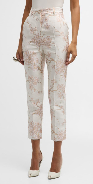 McQueen - Cherry Blossom Jacquard Cigarette Trousers