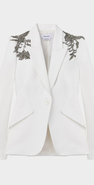 McQueen - Crystal Embellished Shoulder Single-Breasted Blazer