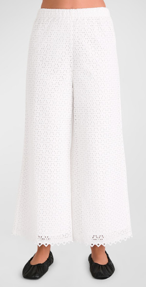 Merlette - Spector Cropped Wide-Leg Eyelet Pants