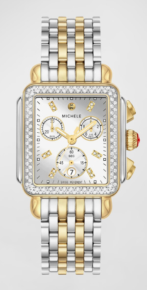 MICHELE - Deco Two Tone High Shine Watch with Diamonds