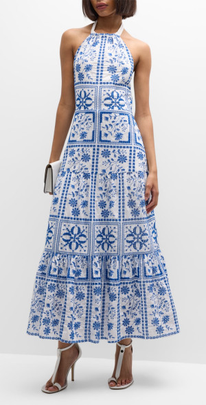 Milly - Hayden Embroidered Eyelet Halter Maxi Dress