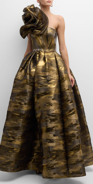 Naeem Khan - Ruffle One-Shoulder Silk Gazar Ballgown