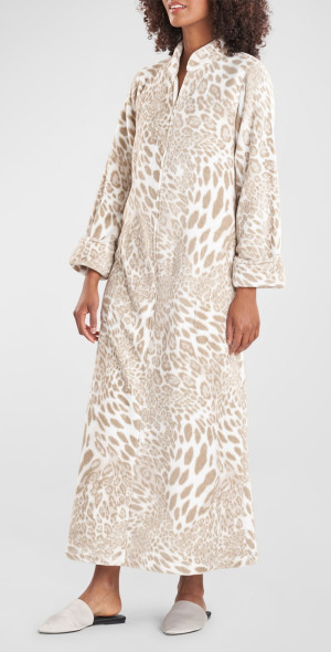 Natori - Leopard-Pattern Faux-Fur Zip-Front Caftan