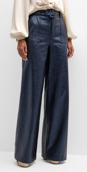 Ramy Brook - Bella Belted Metallic Faux Leather Pants