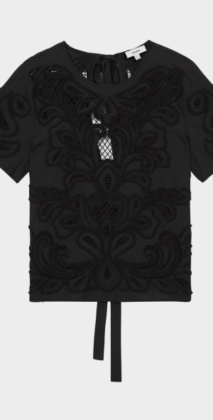 Reiss - Iyla Embroidered Open-Back Top