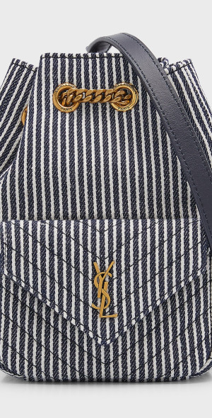 Saint Laurent - Mini YSL Striped Denim Bucket Bag