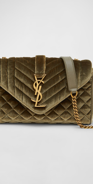 Saint Laurent - Small YSL Velour Chain Shoulder Bag