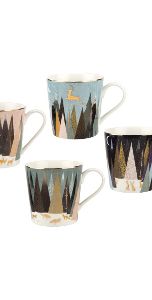 Sara Miller - Frosted Pines Mugs, Set of 4