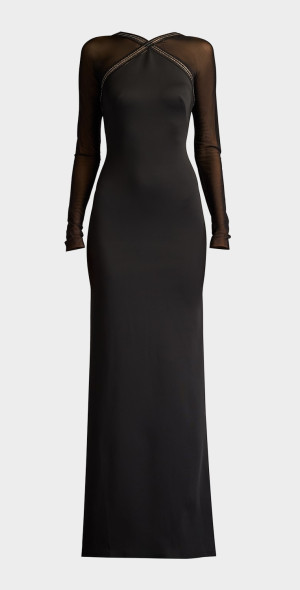 SHO by Tadashi Shoji - Illusion-Sleeve Neoprene Column Gown
