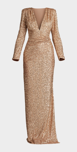 SHO - Deep V-Neck Sequin Column Gown