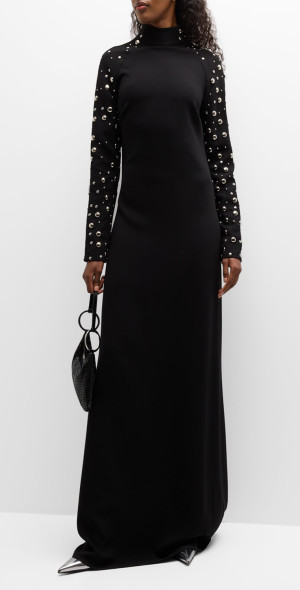 Simon Miller - Sculpty Long-Sleeve Studded Mock-Neck Gown