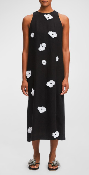 Sleeper - The Bloom Floral Applique Linen Midi Dress