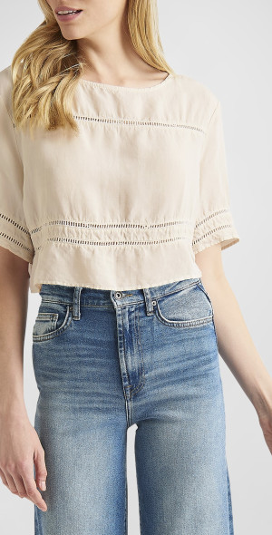 Splendid - Jacqueline Linen-Blend Ladder-Stitch Top