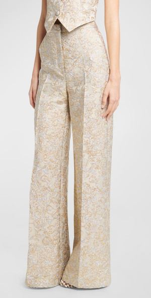 Stella McCartney - High-Rise Metallic Brocade Wide-Leg Pants