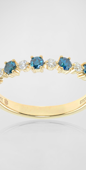 Stevie Wren - 14k Gold Flowerette Blue Diamond Stack Ring
