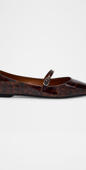 Stuart Weitzman - Emilia Tortoise Patent Leather Mary Jane Ballerina Flats