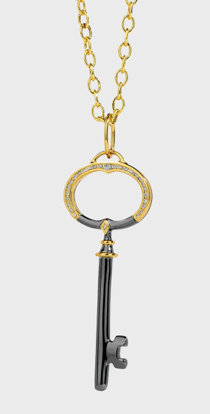 Syna - Two-Tone Mogul Key Pendant Necklace with Diamonds