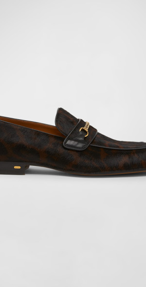 TOM FORD - Men's Bailey Leopard-Print Calf Hair Chain Loafers