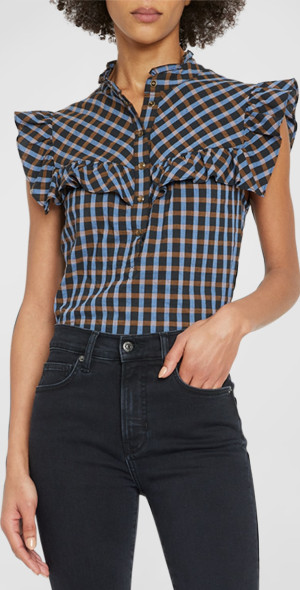Veronica Beard - Kyle Plaid Ruffle Snap-Front Top