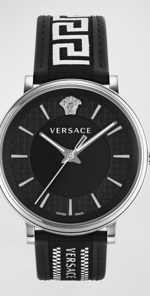 Versace - Men's V-Circle Greca Edition Leather Strap Watch, 42mm