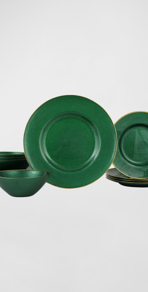Vietri - 12-Piece Metallic Glass Emerald Dinnerware Set