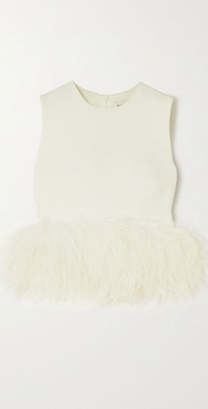 16ARLINGTON - Hoku cropped feather-trimmed crepe top