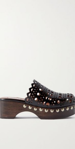 ALAÏA - 60 studded laser-cut leather platform clogs