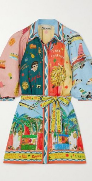 ALÉMAIS - + Adam Lester All Aboard belted printed linen mini shirt dress