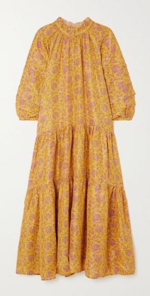 Apiece Apart Trinidad Tiered Floral Print Silk Midi Dress
