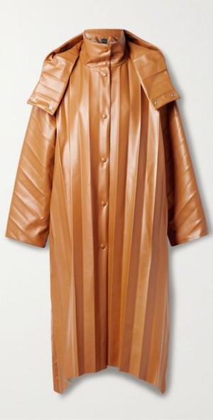 A.W.A.K.E. MODE - Hooded pleated faux leather coat