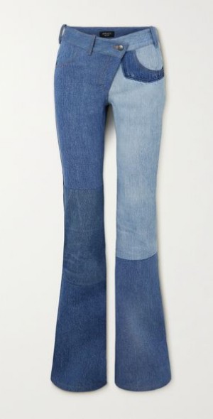 A.W.A.K.E. MODE - Patchwork recycled low-rise flared jeans