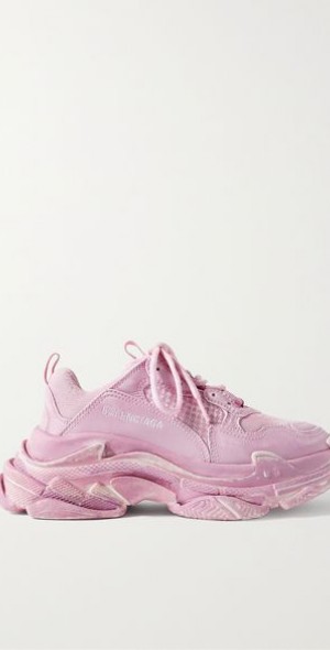 BALENCIAGA - Triple S logo-embroidered distressed leather, nubuck and ...