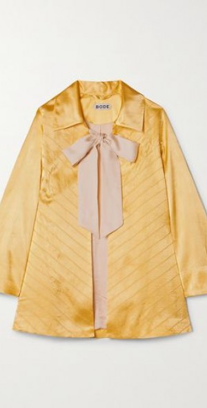BODE - Goldenrod tie-neck quilted satin jacket