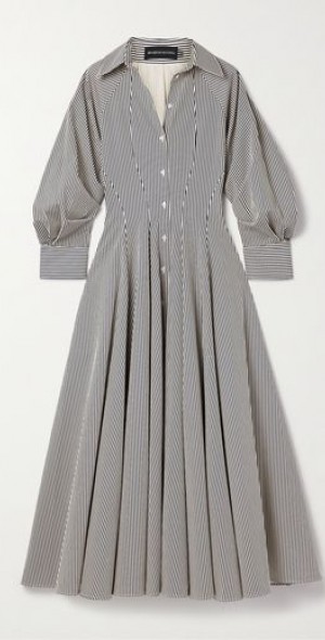 BRANDON MAXWELL - The Yvette striped paneled cotton-twill midi shirt dress
