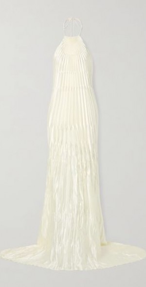 DANIELLE FRANKEL - Sinclair embellished wool and silk-blend plissé-mikado halterneck gown