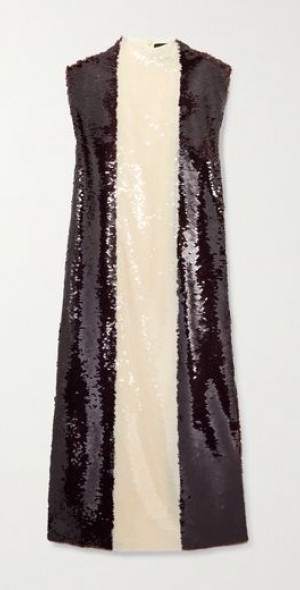 DIMA AYAD - Two-tone sequined tulle midi dress