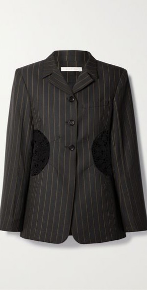 DIOTIMA - Long Tower crochet-trimmed pinstriped crepe blazer