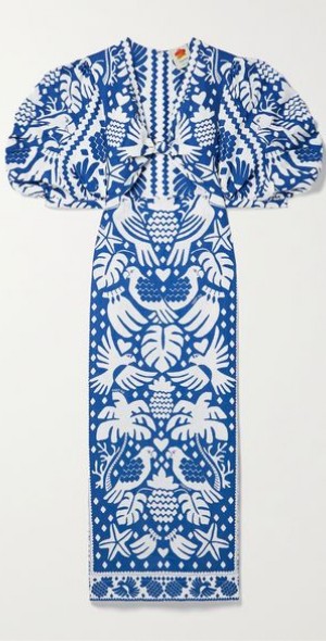 FARM RIO - Cutout printed linen-blend voile midi dress