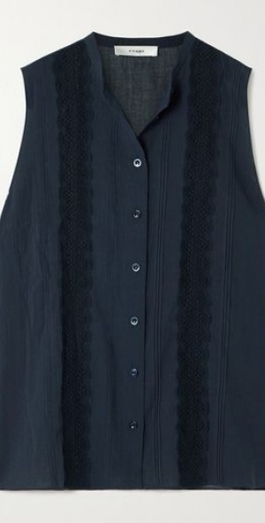 FRAME - Lace-trimmed cotton-voile blouse