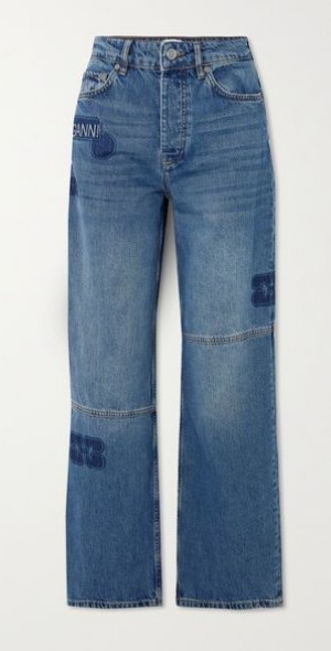 GANNI - Izey paneled printed high-rise straight-leg organic jeans