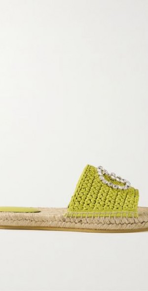 GUCCI - Cora crystal-embellished raffia espadrille sandals
