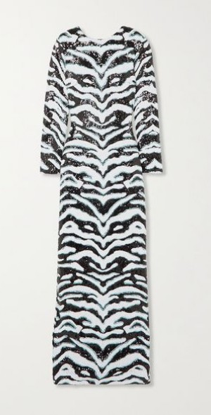 HALPERN - Sequined zebra-print tulle maxi dress