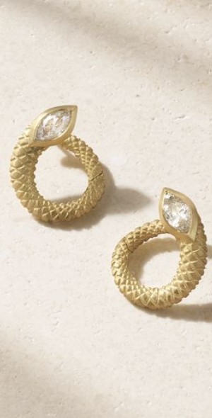 JENNA BLAKE - Twisted Snake 18-karat gold diamond hoop earrings