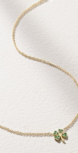 JENNIFER MEYER - Mini Clover 18-karat gold emerald necklace