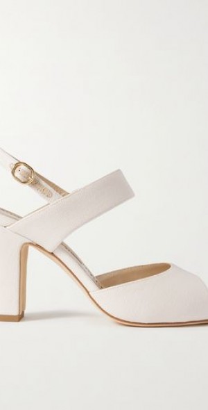 MANOLO BLAHNIK - Khiko 90 leather-trimmed canvas slingback sandals