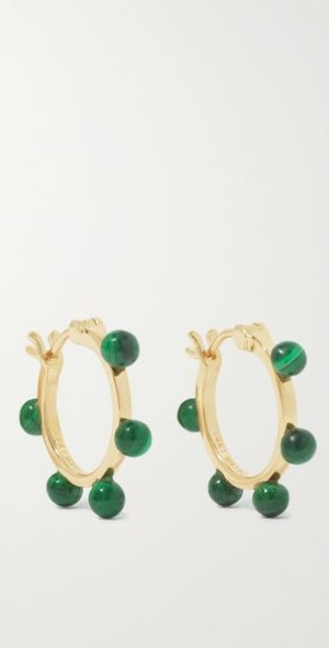 MATEO - Small Dot 14-karat gold malachite hoop earrings
