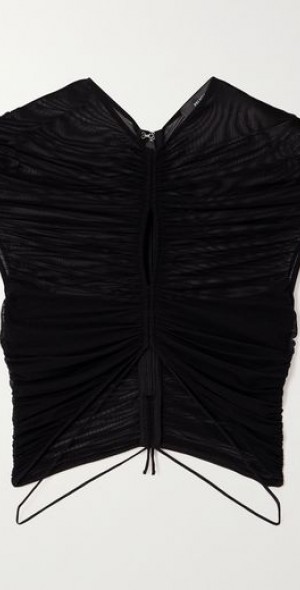 MUGLER - Cropped ruched stretch-tulle top